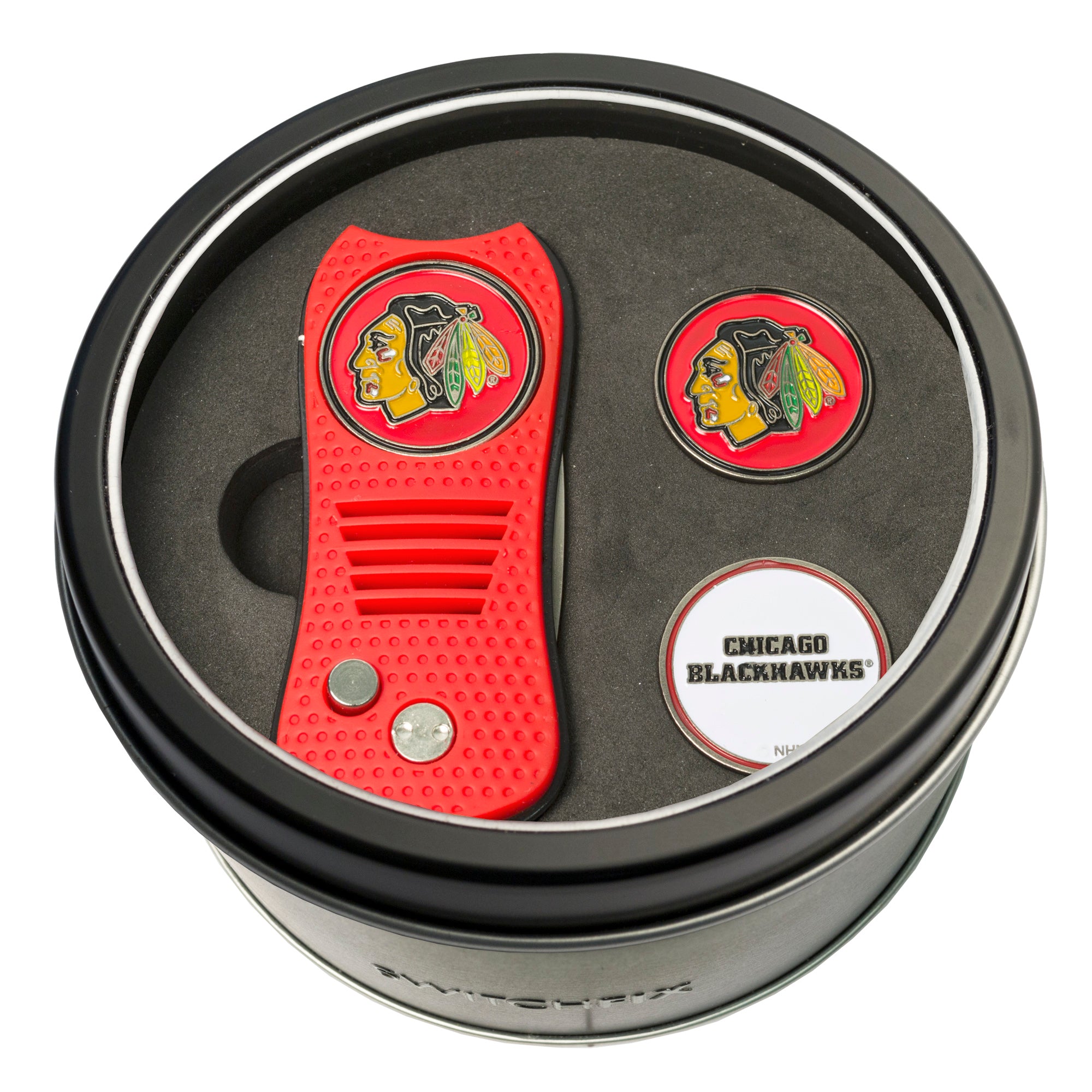 Chicago Blackhawks Switchblade Divot Tool + 2 Ball Marker Tin Gift Set ...