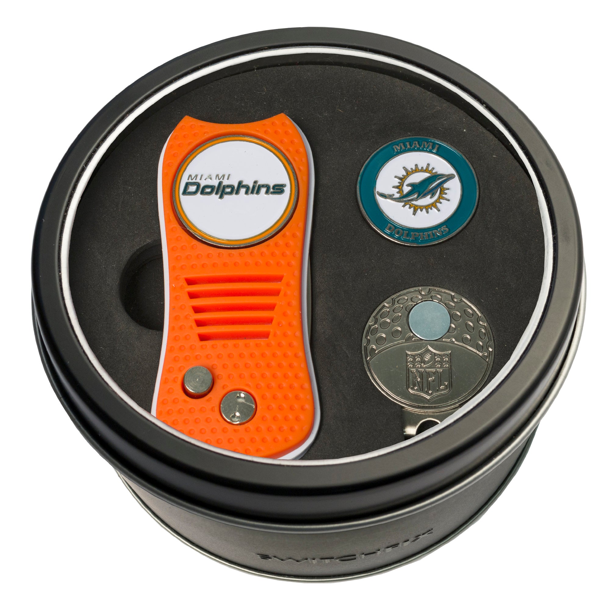 Miami Dolphins Switchblade Divot Tool + Cap Clip + Ball Marker Tin Gift ...